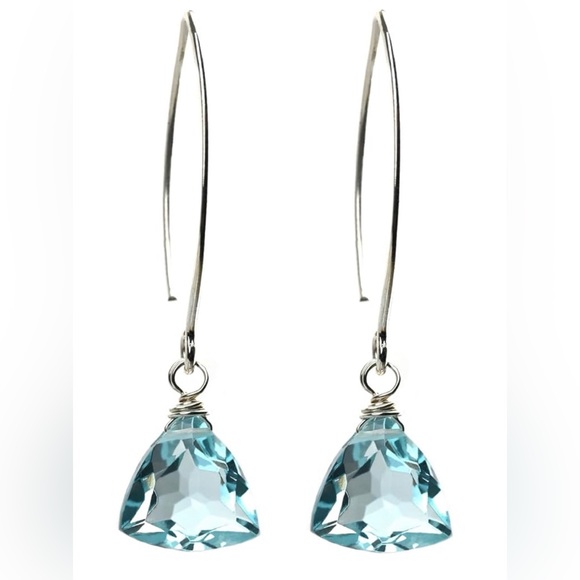 Jewelry | Nwt Handmade Dangle Earringssparkly Blue Quartz Trillion ...
